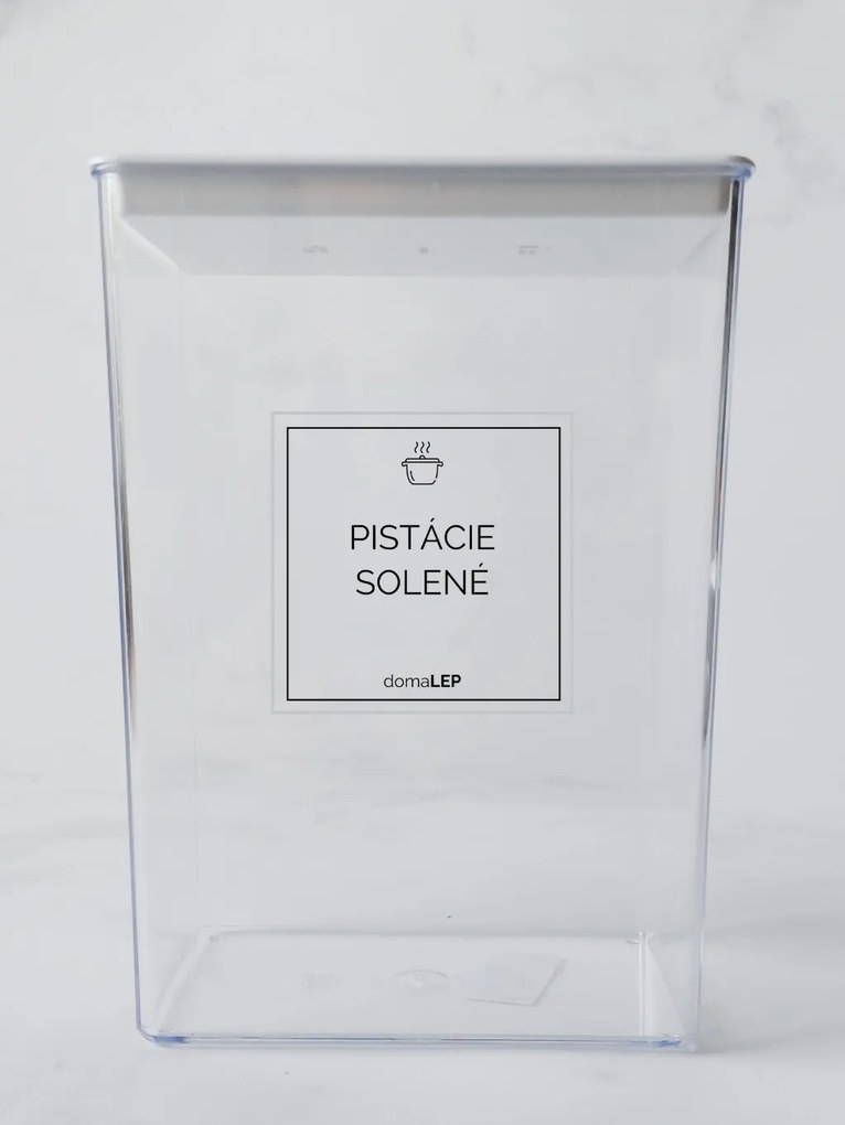 PISTÁCIE SOLENÉ – průhledná samolepka na dózu, základní písmo, 5 x 5 cm | DomaLEP