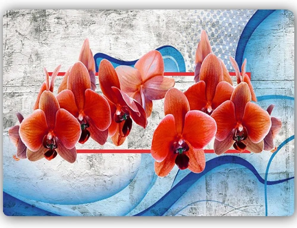 CARO Kovový obraz - Red Flowers 60x40 cm