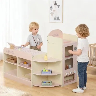 AIYAPLAY Obchod pro děti, dětský obchod / supermarket s pokladnou, čtečkou a automatickým prodejním stánkem, herní doplňky pro děti od 3 let, růžová