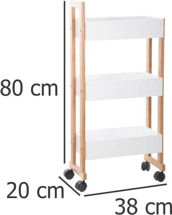 Koupelnový regál na kolečkách BAMBOO, 3 úložné police