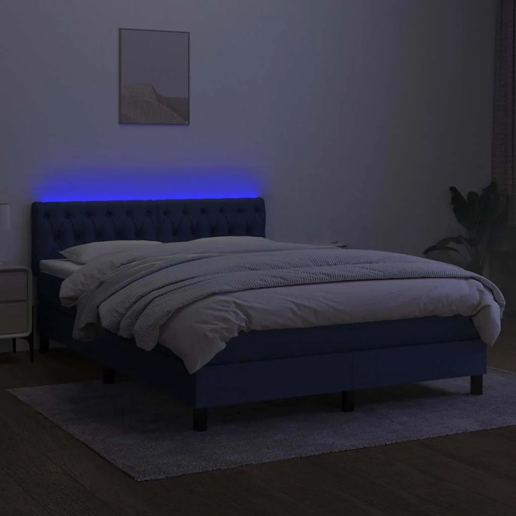 Box spring postel s matrací a LED modrá 140x190 cm textil 3133395
