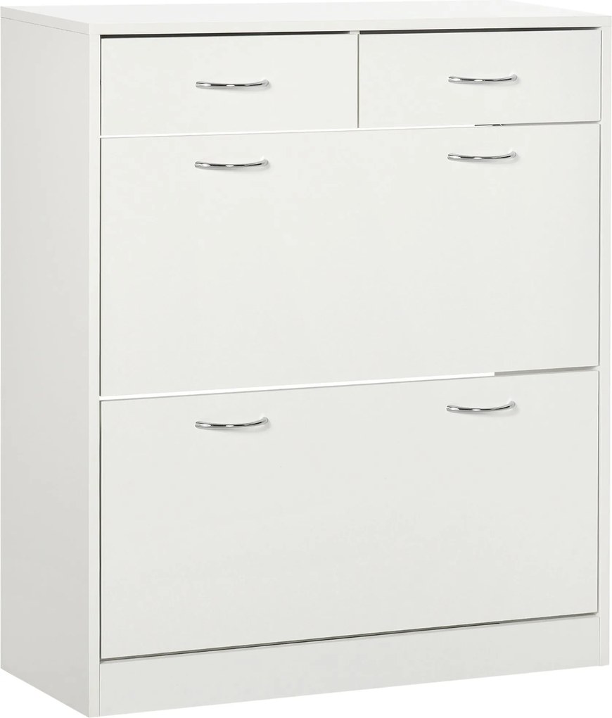 HOMCOM Úzký botník s 2 sklápěcími zásuvkami a 2 vyjímatelnými zásuvkami pro 12 párů bot, pro vstupní prostory, 80x30x91,5 cm, bílý | Aosom