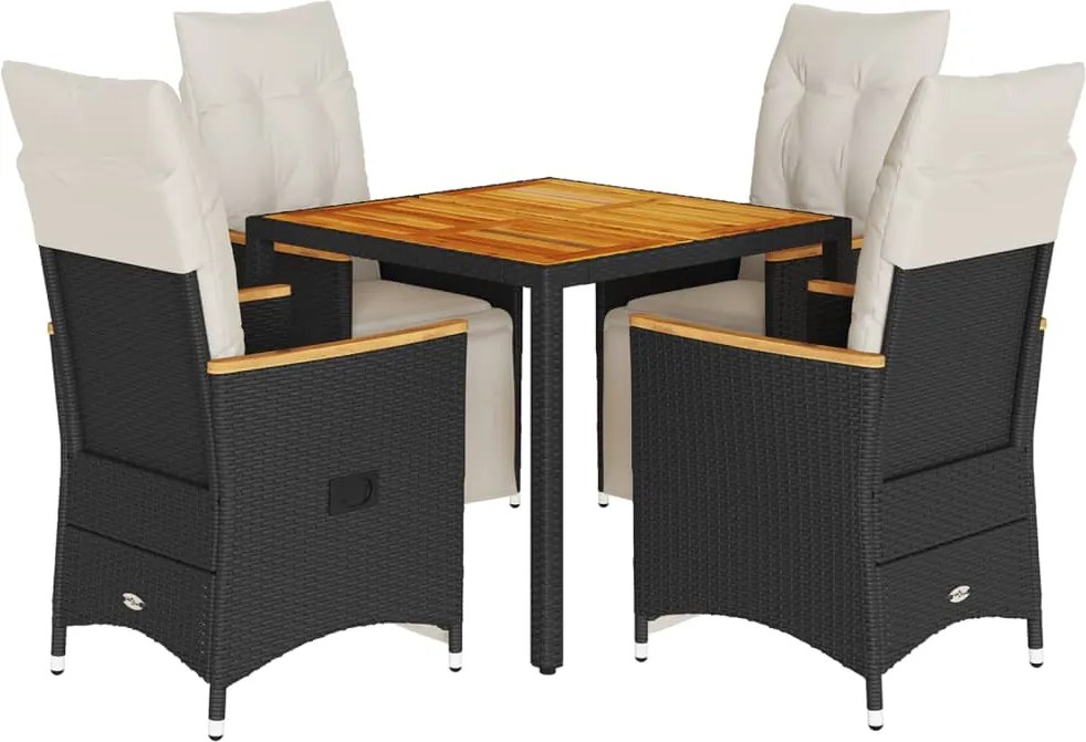 5dílný zahradní bistro set s poduškami černý polyratan 3276960
