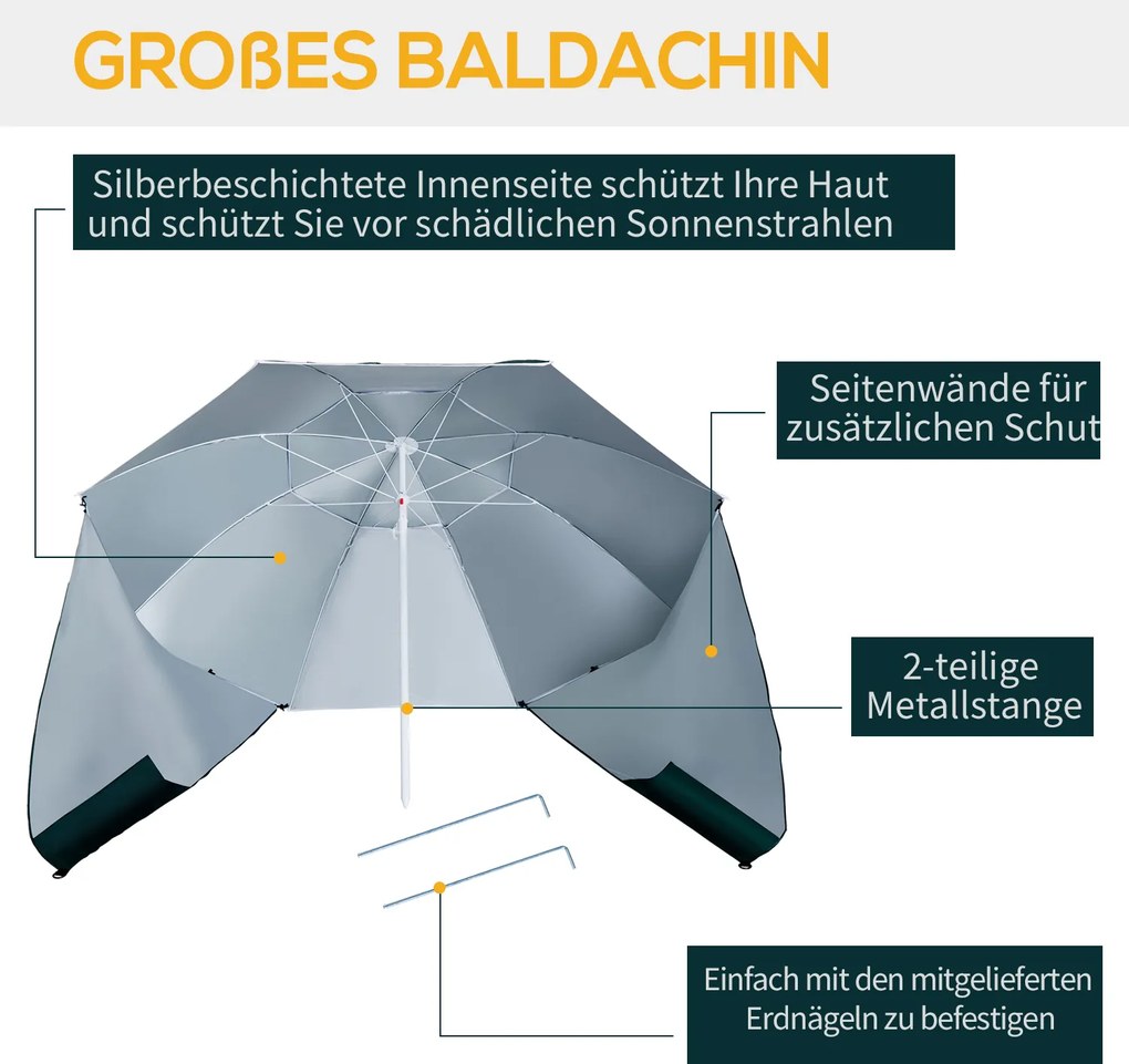 2 v 1 slunečník pláž Ø 210 cm UPF 50+ větruodolný plážový slunečník s bočnicemi taška na přenášení balkonový slunečník skládací zahradní slunečník oc…