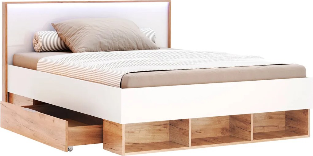 Postel Junior 1,2×2,0 s šuplíky, dub kraft / bílá Asti