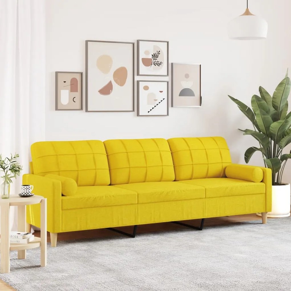 3místná pohovka s polštáři světle žlutá 210 cm textil 3278206