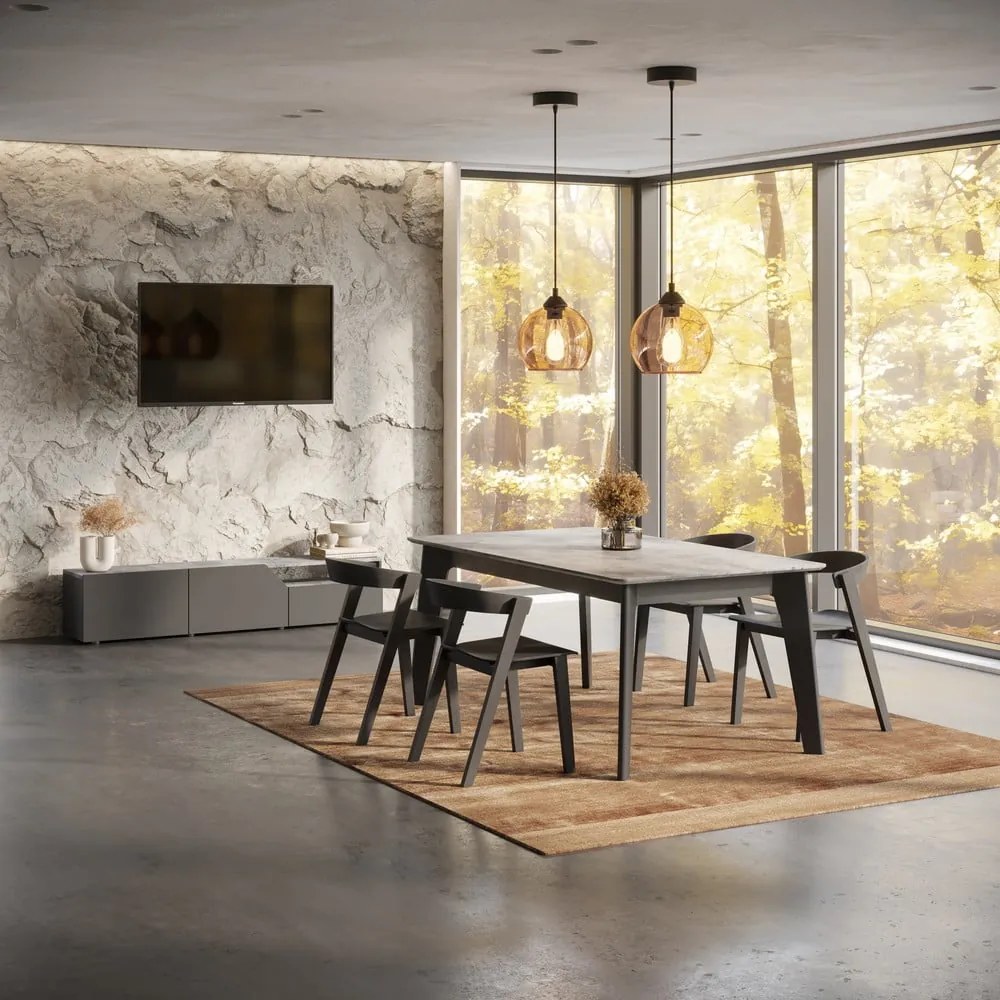 Černý rozkládací jídelní stůl s deskou v dekoru betonu 100x180 cm Shadow – TemaHome