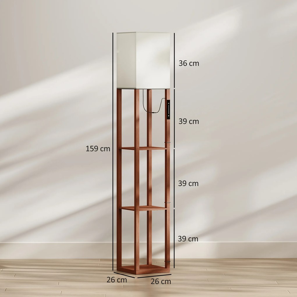 HOMCOM stojací lampa se 3 policemi a stmívatelnou LED, hnědá