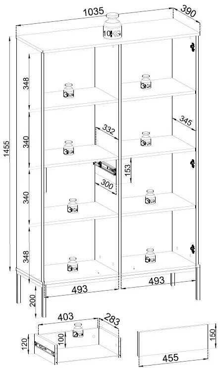Vitrína Sento, černá/dub wotan, s osvětlením