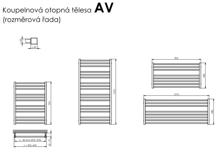 ELVL Bitherm koupelnové otopné těleso AV 905 x 480 mm Metalická stříbrná ELVL0603