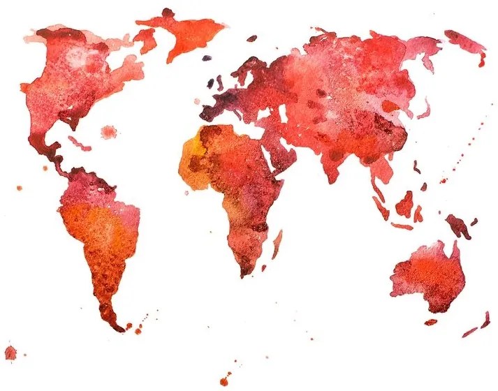 Samolepící tapeta kontinenty v červené barvě - 150x100 cm