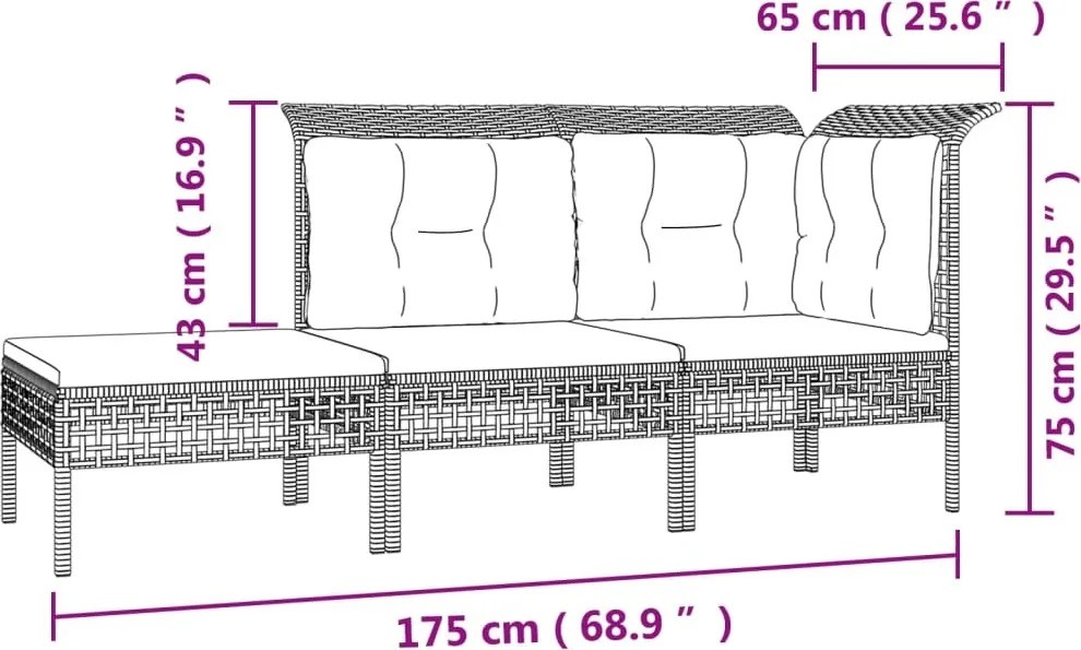 vidaXL 7dílná zahradní sedací souprava s poduškami šedá polyratan [3187550]