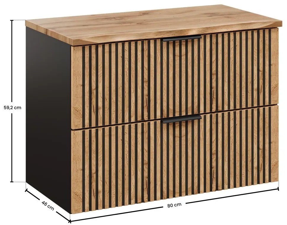 Závěsná skříňka Casad Nature s deskou 80 cm dub wotan/černá