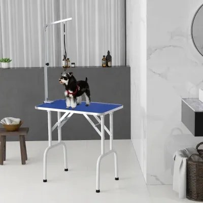 PawHut stůl na péči o domácí zvířata, pro česání, kartáčování, mytí zvířat, kov, Modrá