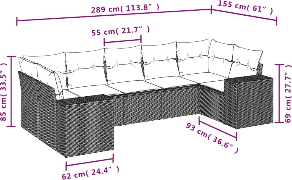 7dílná zahradní sedací souprava s poduškami černá polyratan 3222985