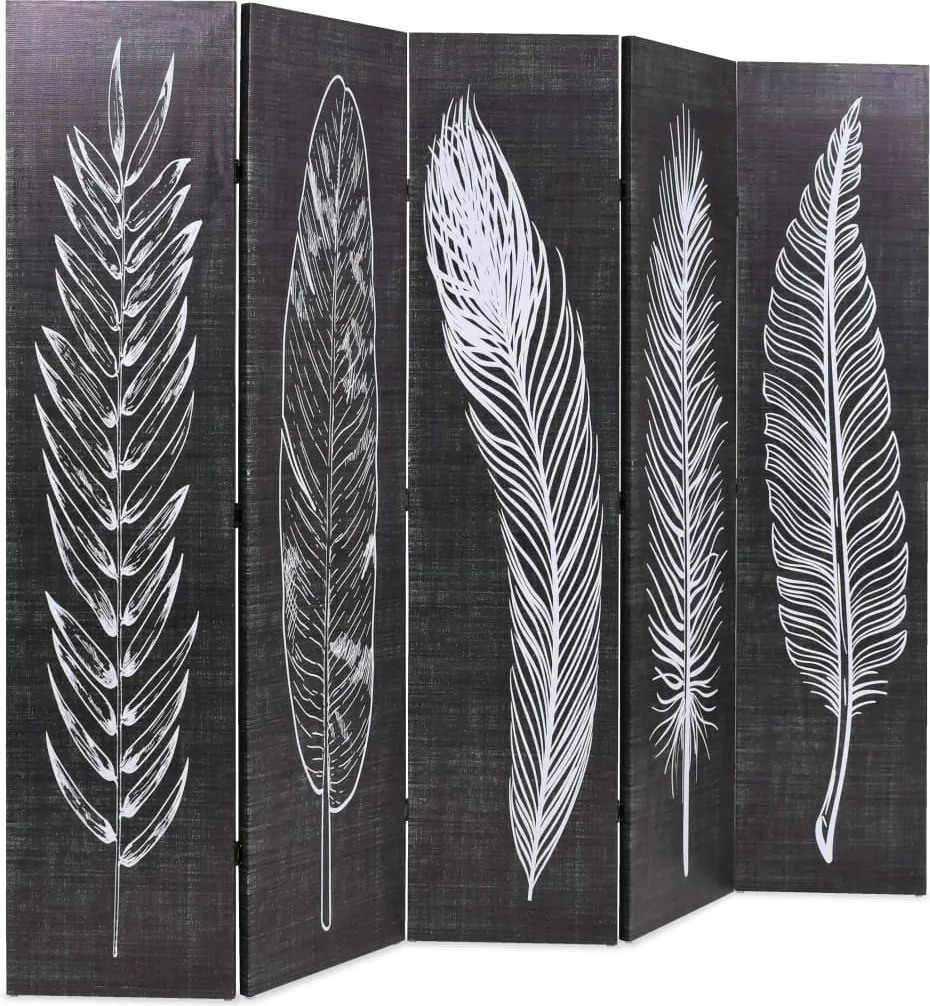 Skládací paraván 200 x 170 cm pírka černobílá 245891