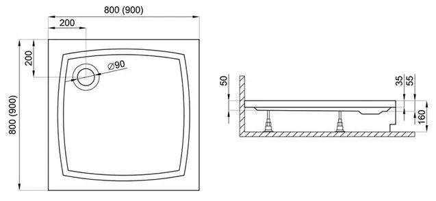 Polimat Čtvercová akrylátová sprchová vanička Patio 2 80x80 (90x90) Barva: Bílá, Rozměry (cm): 80x80