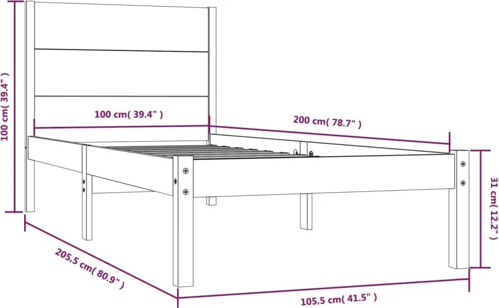 vidaXL Rám postele masivní borovice 100 x 200 cm [3104143] Barva: medová hnědá