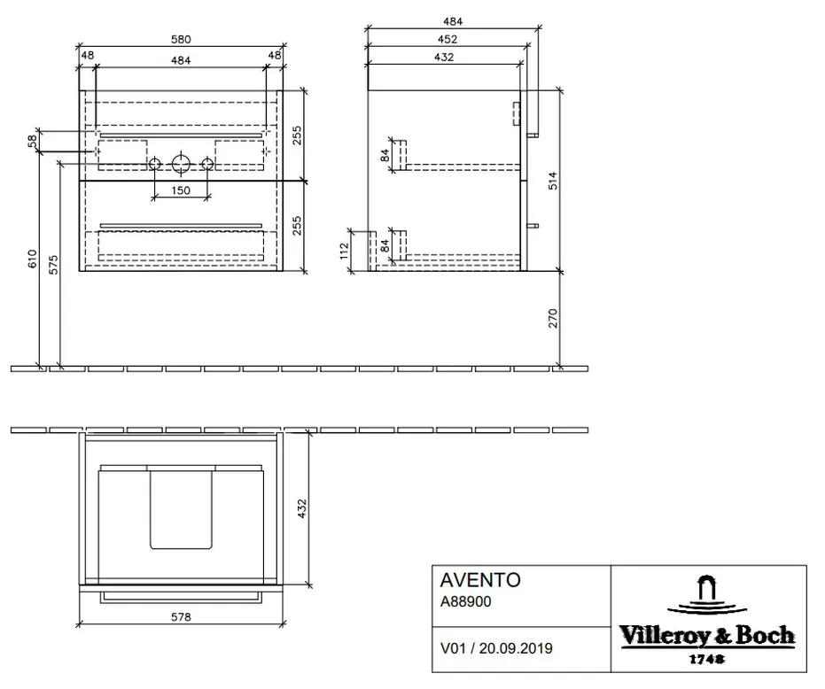 VILLEROY & BOCH Villeroy Boch AVENTO: spodní skříňka 580x514x452mm, 2 výsuvné díly, Arizona Oak, A88900VH