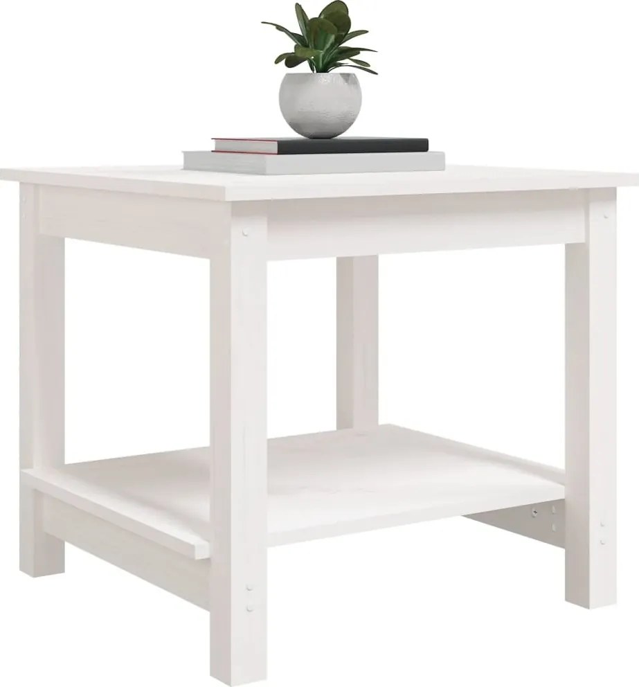 vidaXL Konferenční stolek 50 x 50 x 45 cm masivní borové dřevo [822278] Barva: Bílá