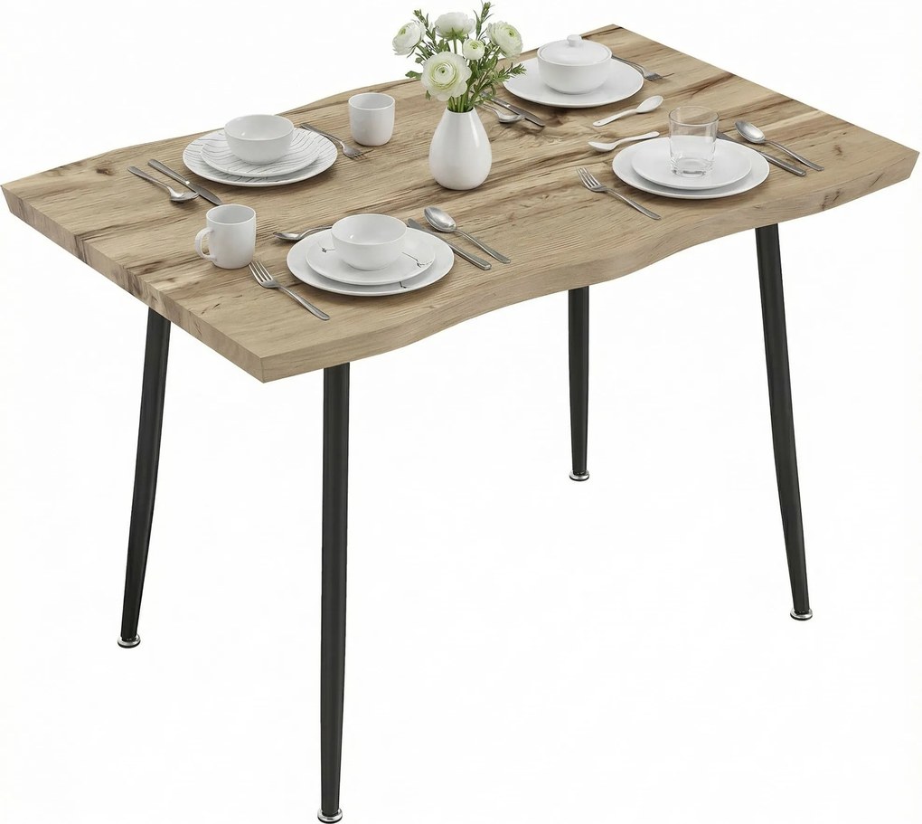 Jídelní stůl HOMCOM pro 4 osoby, 110 × 70 × 75 cm, moderní severský design, ocelový rám, deska s dubovým dekorem