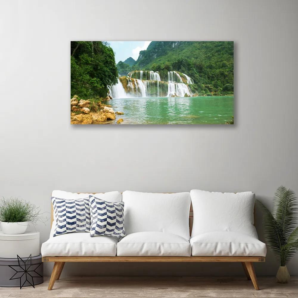 Obraz na plátně Les Vodopád Krajina 125x50 cm