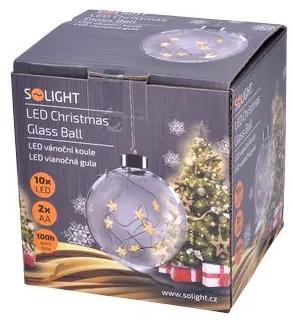 Solight LED vánoční koule skleněná, 10LED, 2x AA, IP20