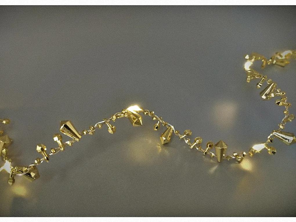 Vánoční mikro řetěz s perličkami, teplá bílá, zlatý řetěz, 4m, 40 LED, na baterie