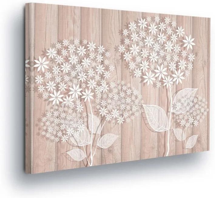 GLIX Obraz na plátně - Bílé Květiny a Dřevěných Latích II 80x60 cm