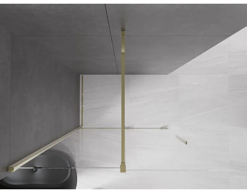 Mexen Velar, posuvné dveře do otvoru typ Walk-In 140 cm, 8mm čiré sklo, zlatá lesklá, 871-140-000-03-50