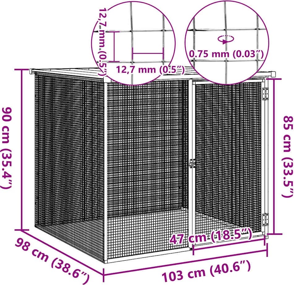 Klec pro kuřata se střechou antracitová 103 x 98 x 90 cm ocel 172337