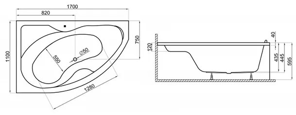 Polimat Akrylátová asymetrická vana Dora 170x110 L(R) AS Orientace: Levá