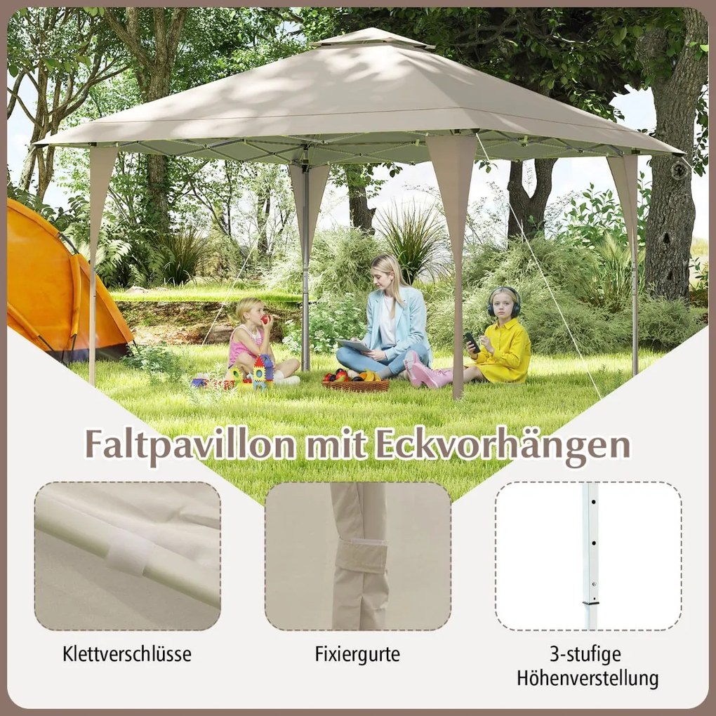 Costway Pop Up Pavilon s dvojitou střechou a kovovým rámem Výškově nastavitelný