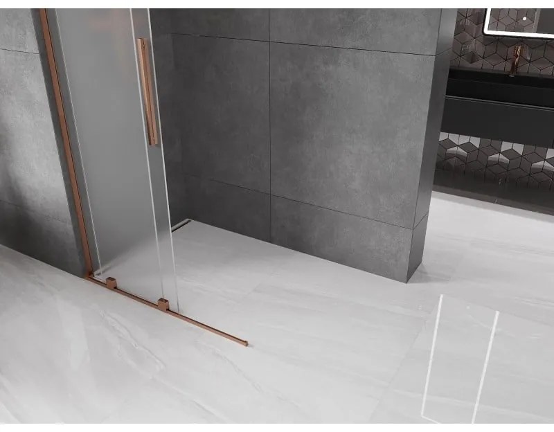Mexen Velar L, posuvná sprchová zástěna Walk-in 110 x 200 cm, 8mm sklo námraza, růžové zlato, 871-110-003-33-60