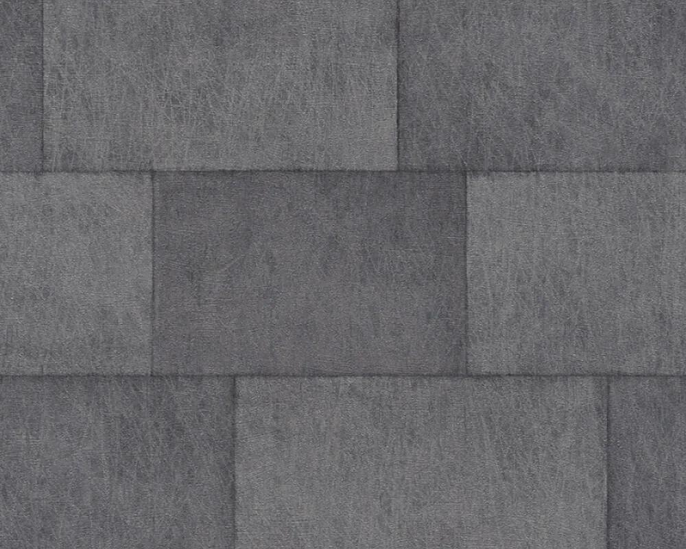 Vliesová tapeta dlaždice s metalickým efektem, barva černá, šedá 382016 / Tapety na zeď 38201-6 Titanium 3 (0,53 x 10,05 m) A.S.Création