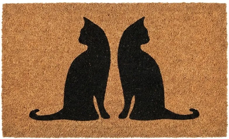 Hnědá kokosová rohožka s kočkami Cat - 75*45*1 cm