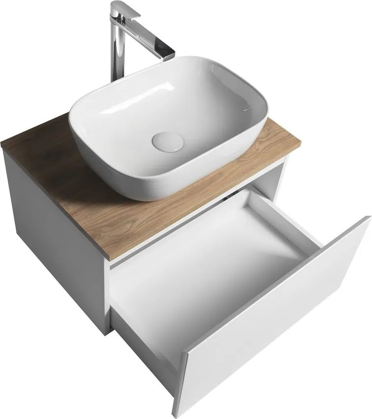 Aqualine Aqualine, ALTAIR skříňka s deskou 62,5 cm, bílá/dub emporio, AI267-02