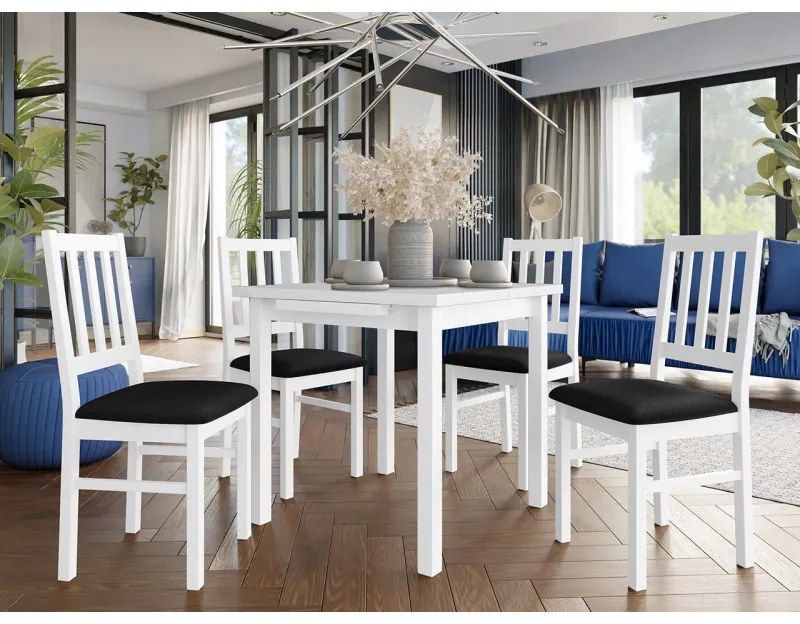 Rozkládací jídelní stůl se 4 židlemi AL08, Barva dřeva: bílá-L, Potah: Hygge D91