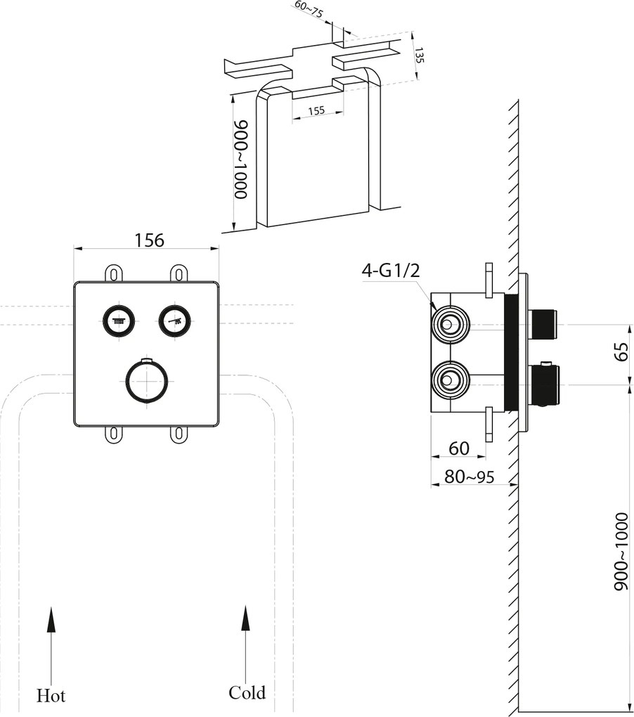 Sapho SMART SELECT podomítková sprchová termostatická baterie box 2 výstupy černá mat RP042B