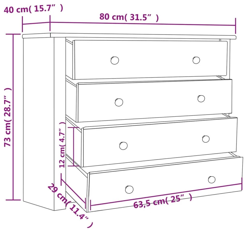 vidaXL Marketos Odkládací skříňka bílá 80 x 40 x 73 cm borovice řada Panama
