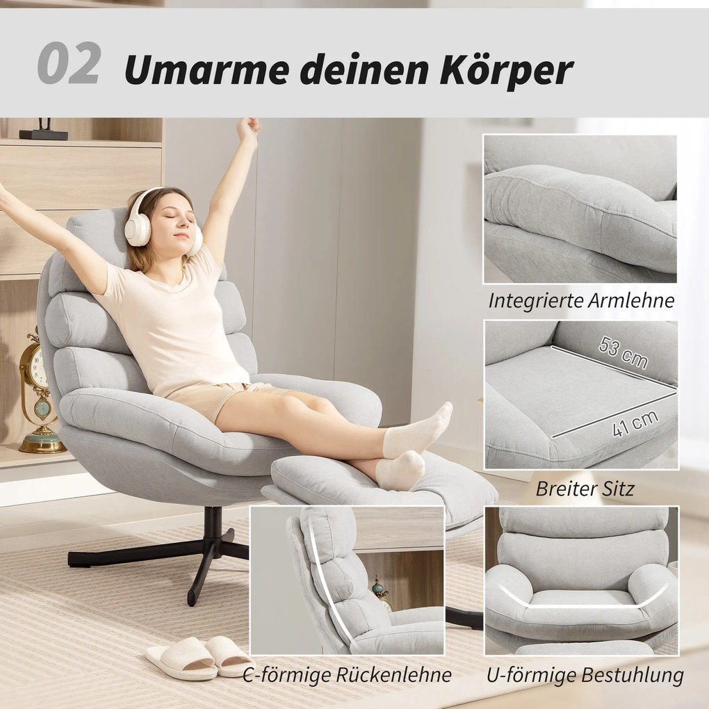 HOMCOM Relaxační křeslo s podnožkou, křeslo, lounge křeslo s čalouněním z chenille, moderní televizní křeslo, 78 x 93 x 100 cm, krémově bílá