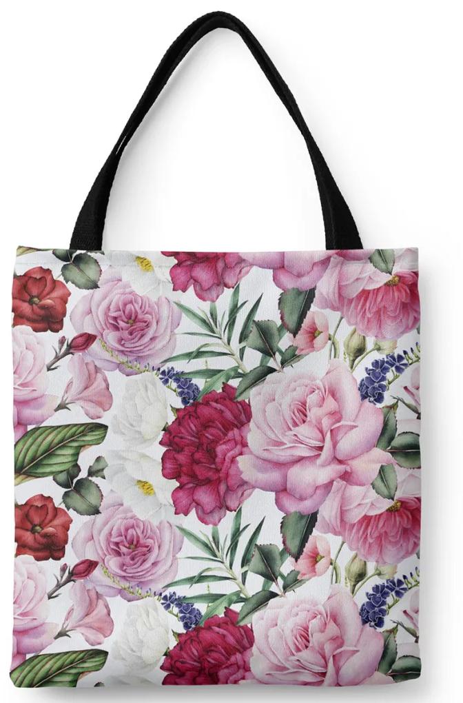 Nákupní taška Jarní parfém - květy pivoněk a růží v provensálském stylu