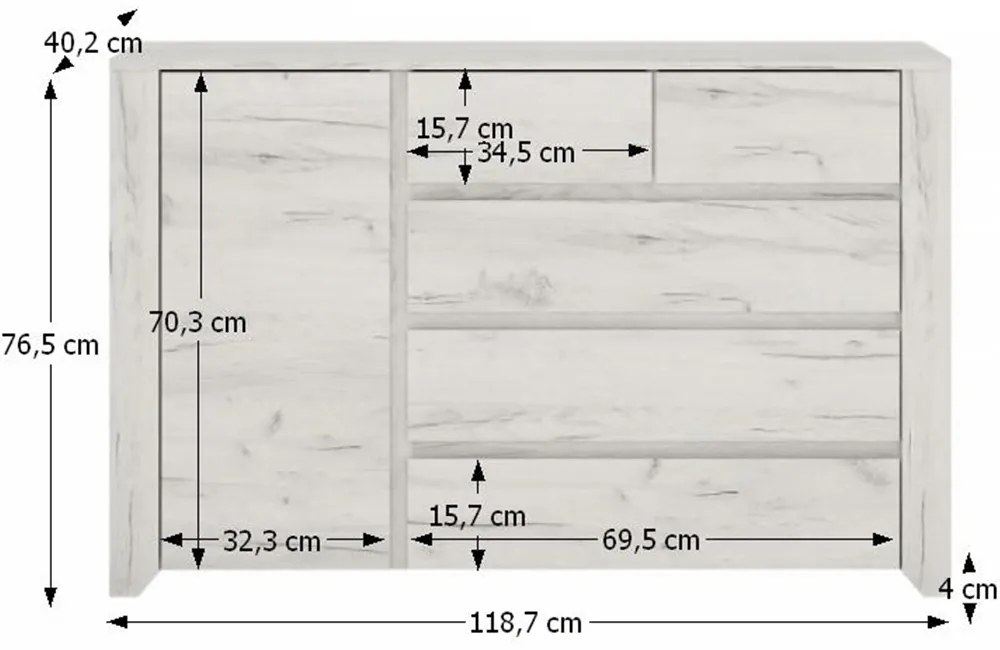 Komoda typ 41, 1D-5S, bílá / craft, ANGEL