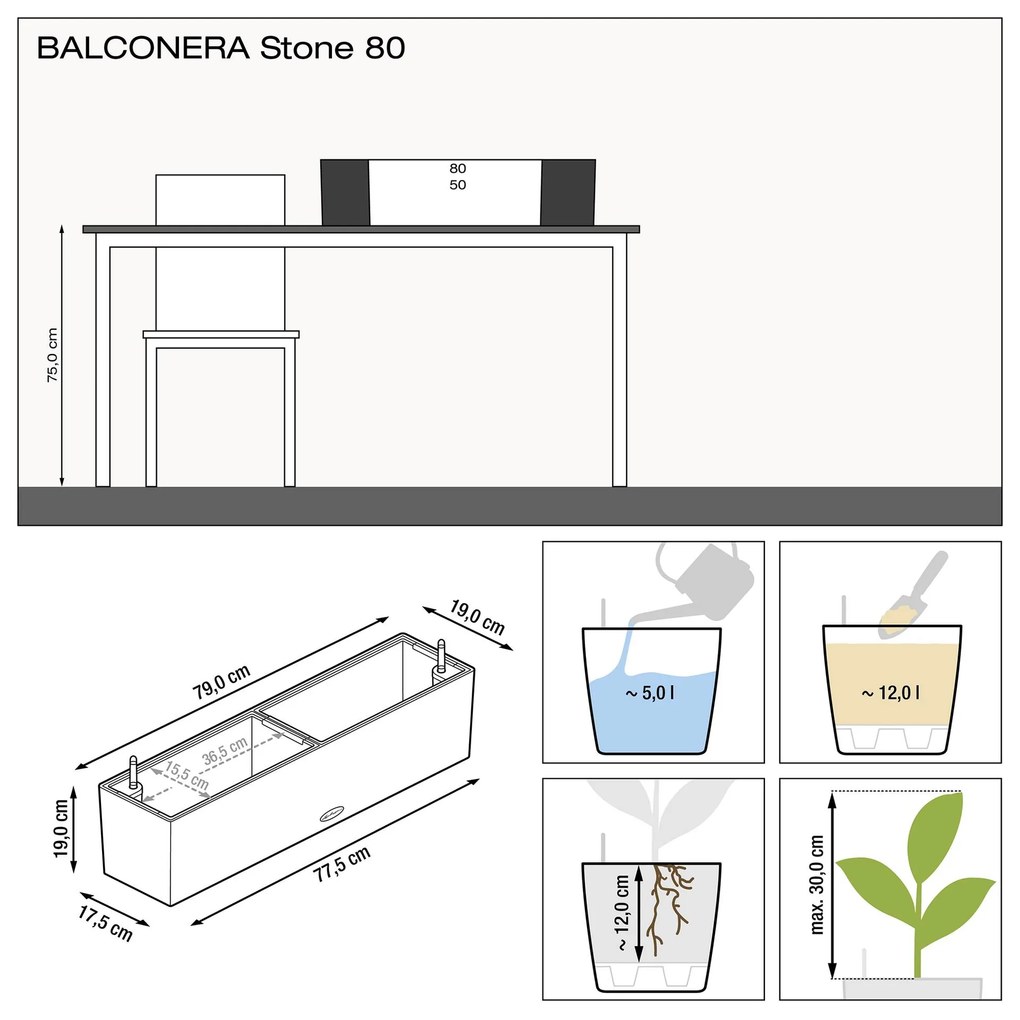 Lechuza Balconera Stone 80 - kamenná šedá