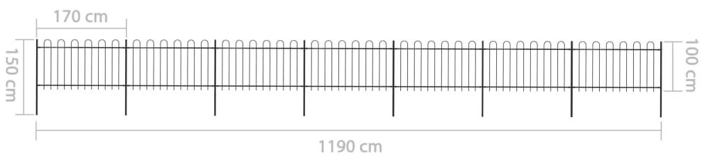 vidaXL Marketos Zahradní plot s obloukem nahoře ocelový 1248 x 100 cm černý