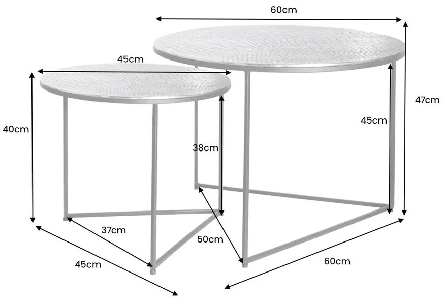 Sada konferenčních stolků Khalil 60 cm antik stříbrná