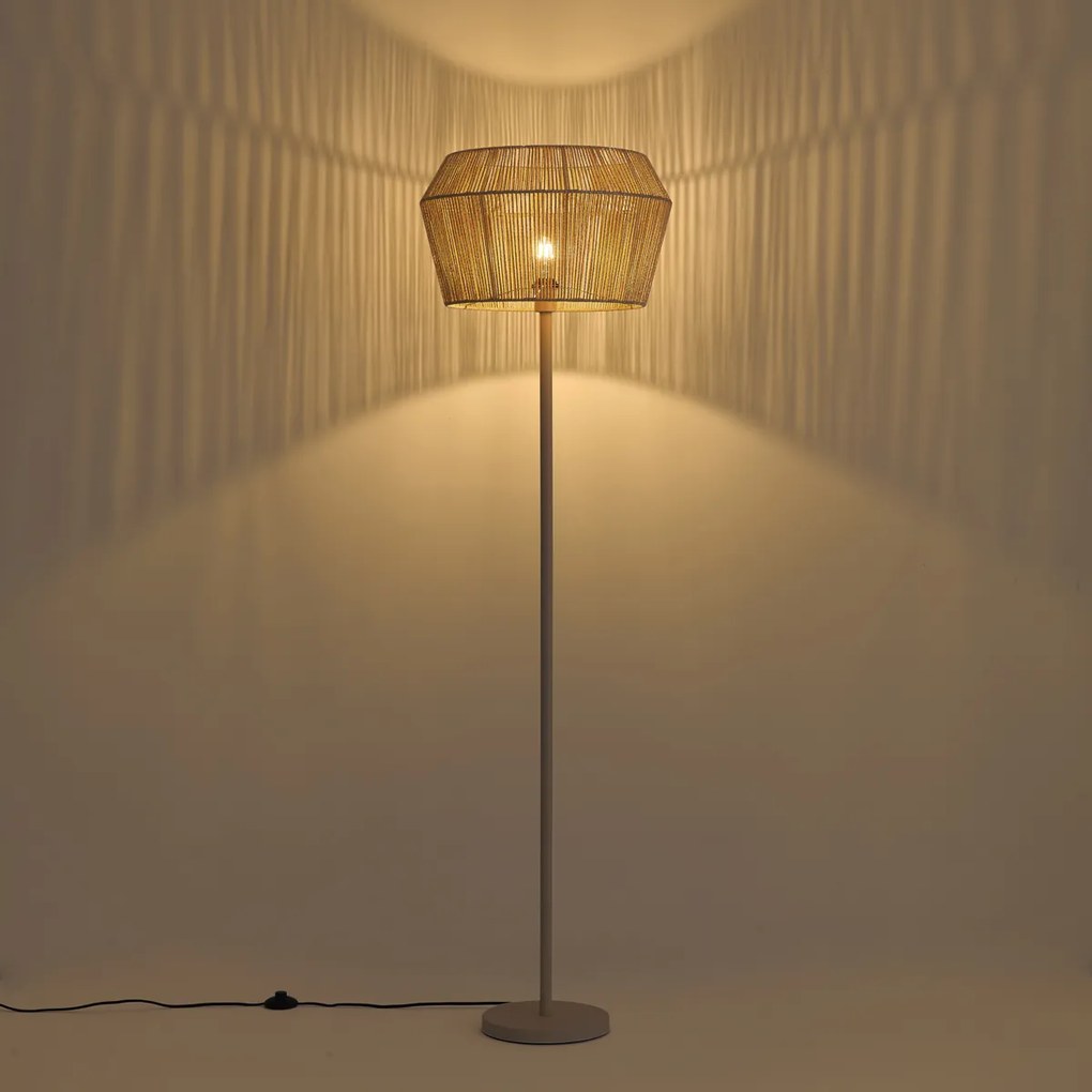 Stojací lampa béžová s papírovým lanovým stínidlem 50/50/30 - Simplo
