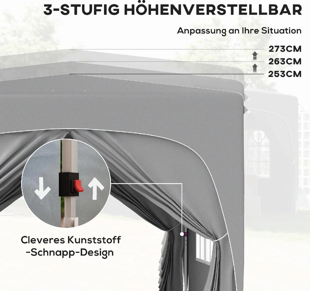 Outsunny altán 3x3m, vodoodpudivý stabilní zimě odolný pop-up skládací altán, UV ochrana 50+, skládací párty stan zahradní stan se 4 bočními panely t…