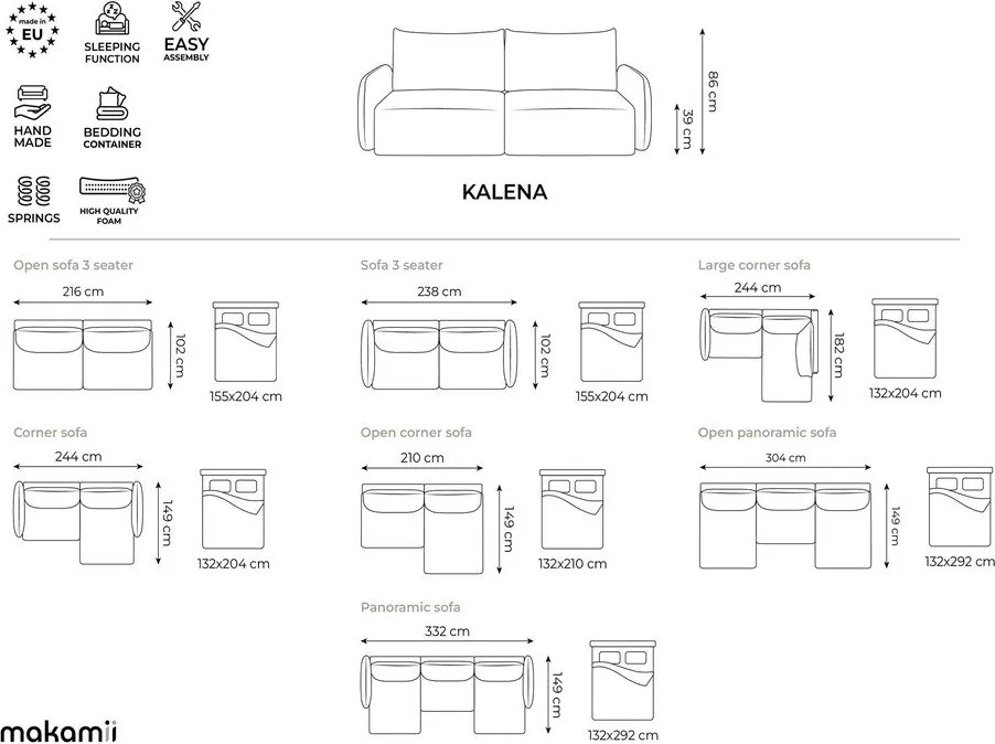 Krémová sametová rozkládací/s úložným prostorem rohová pohovka (pravý roh/s lenoškou) Kalena – Makamii
