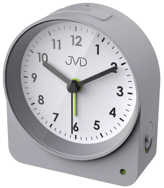 JVD Analogový šedý netikající tichý budík JVD SRP5138.2 se senzorem stmívání